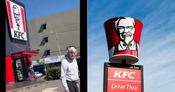 Real-Life KFC Mascot, Colonel Sanders, Stands in Front of Restaurant in ...