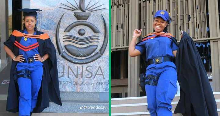 SAPS Officer Rocking Unisa Graduation Gown With Police Uniform in ...