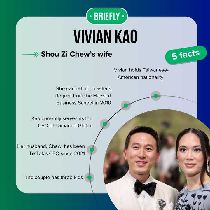 Who is Vivian Kao? Meet TikTok CEO Shou Zi Chew’s wife - Briefly.co.za